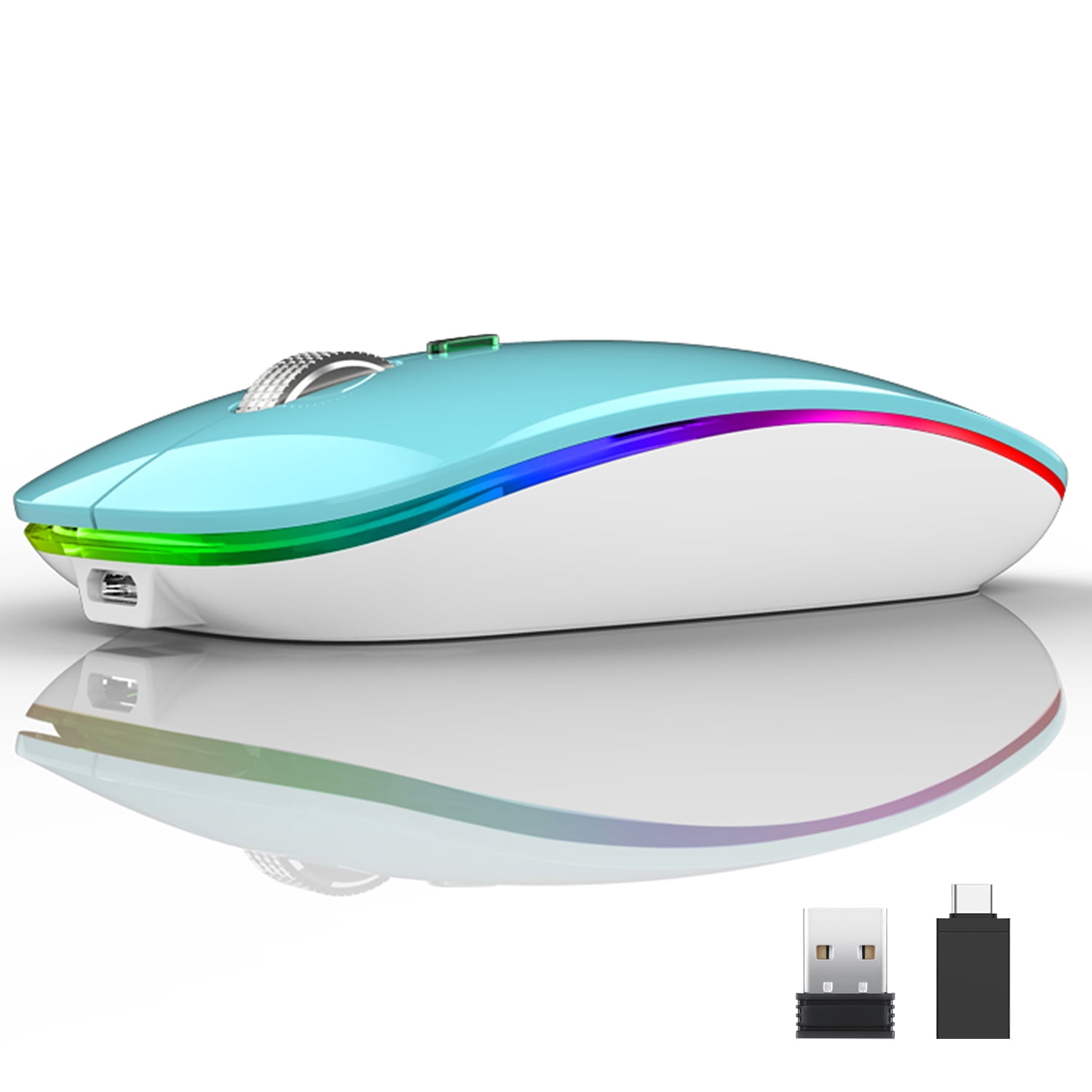 Uiosmuph Wireless Mouse LED Rechargeable Silent Computer Mouse with USB ...