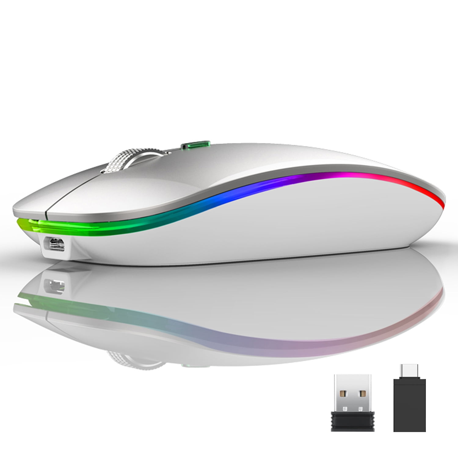 Uiosmuph Ergonomic Wireless Mouse with Quiet Click, LED, USB Receiver ...
