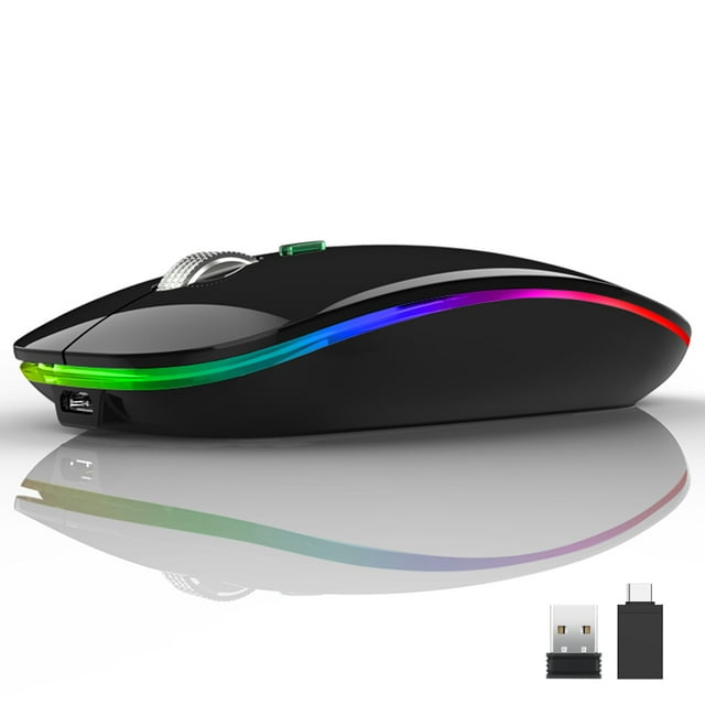Uiosmuph Wireless Mouse LED Rechargeable Silent Computer Mouse with USB ...