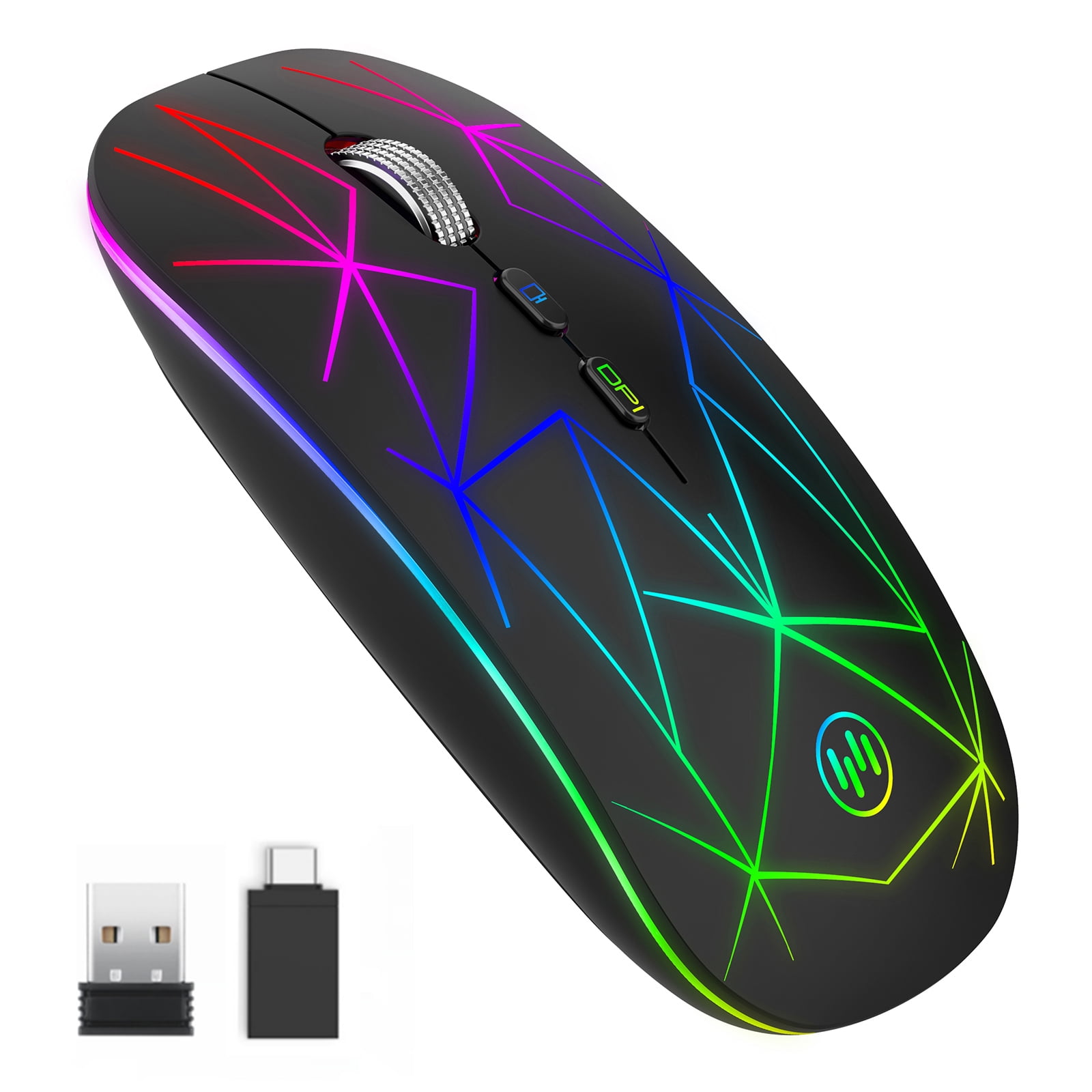 Uiosmuph Wireless Rechargeable Mouse Silent LED Computer Mouse with USB ...