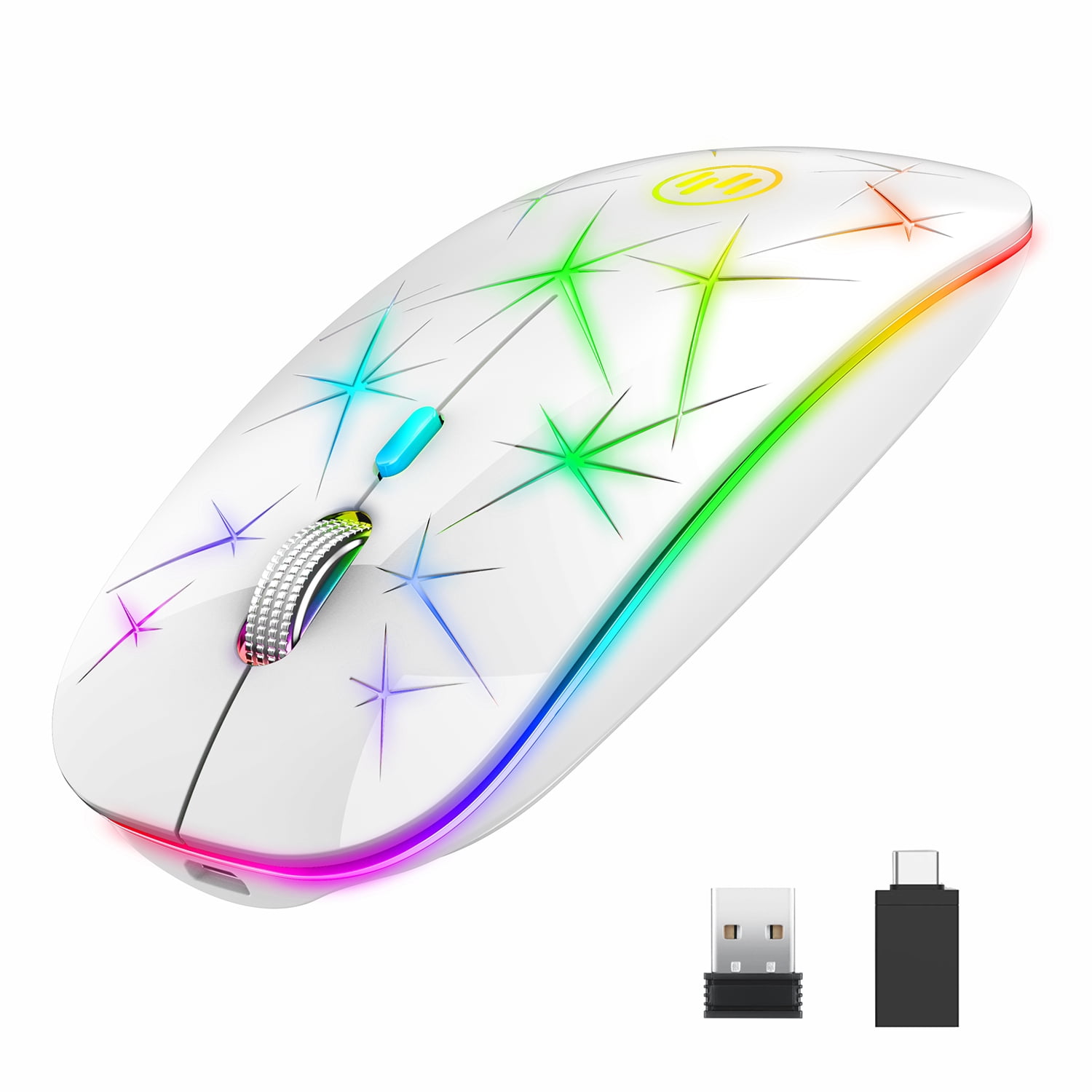 Uiosmuph Wireless Rechargeable Mouse Silent LED Computer Mouse with USB ...