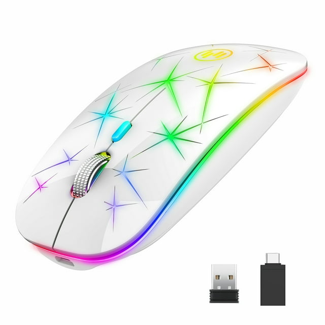 Uiosmuph Wireless Rechargeable Mouse Silent LED Computer Mouse with USB ...
