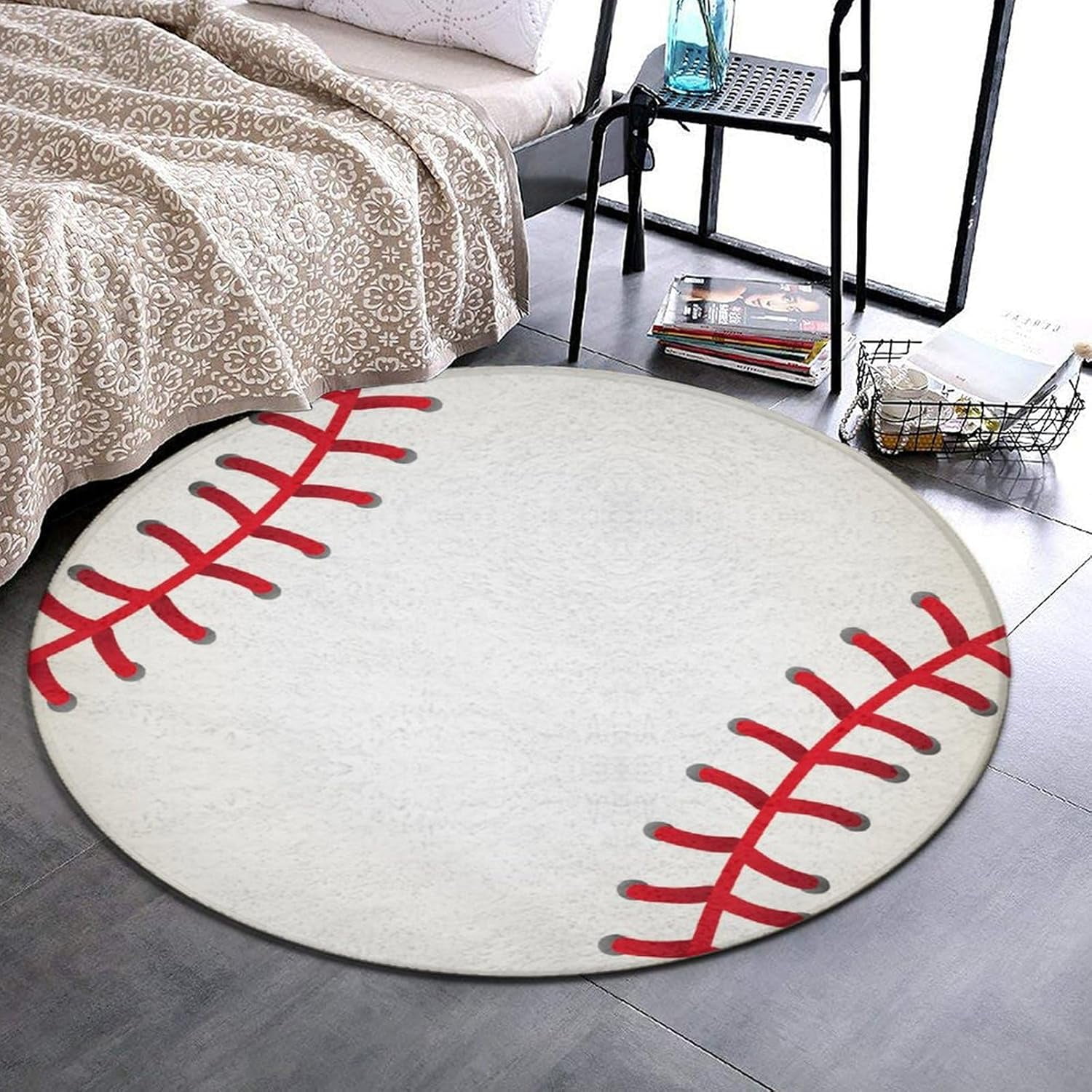 Uiz Merueh Baseball Rug Round,American Sport Area Rug for Men Living ...