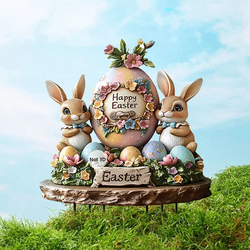 Tupukom Bunny Easter Yard Stake Acrylic Cute Bunnies, Eggs Happy Easter ...