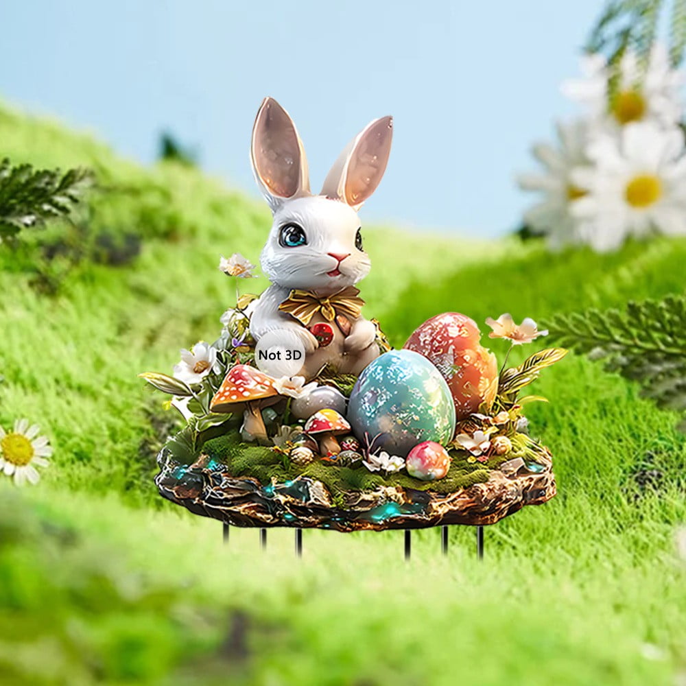 Uiz Merueh Bunny Easter Yard Stake Acrylic Cute Bunnies, Eggs Happy ...
