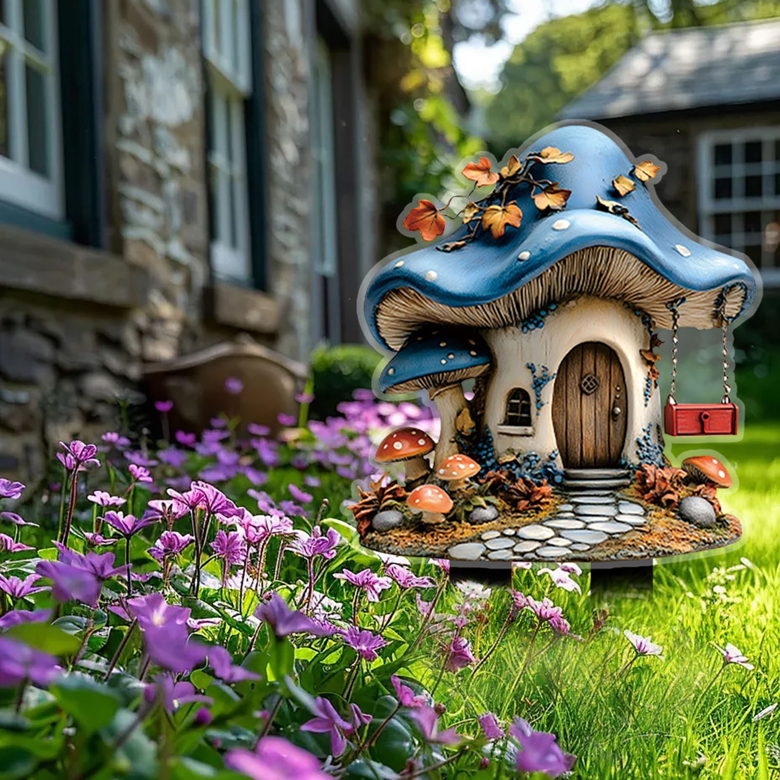 Uiz Merueh Garden Stakes Decorative Mushroom Fairy House for Outside ...