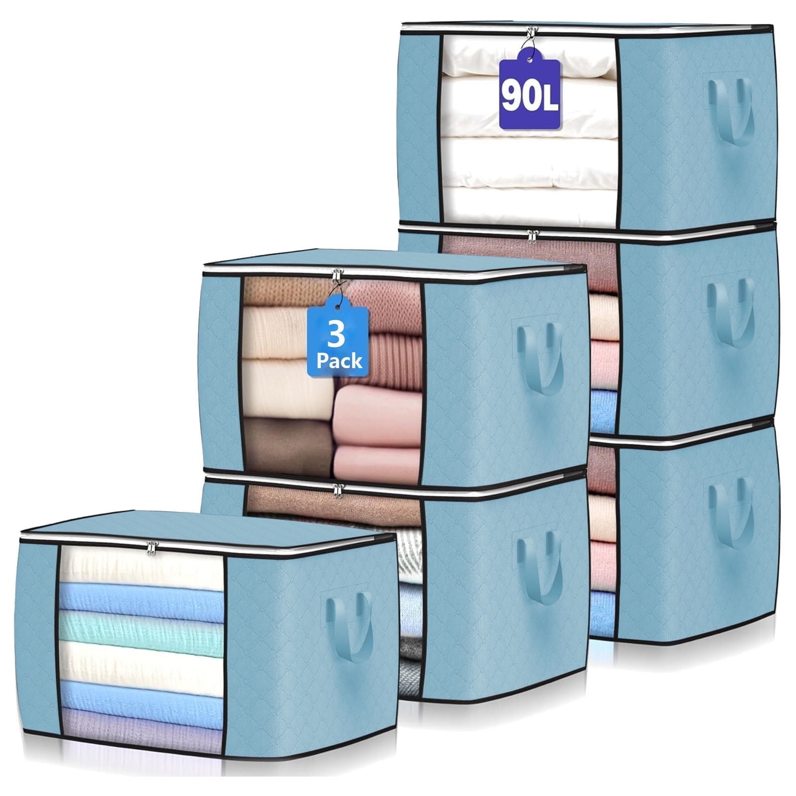 Uiz Merueh Large Blanket Storage Bags 90L 3 Pack Comforter Storage Bags ...