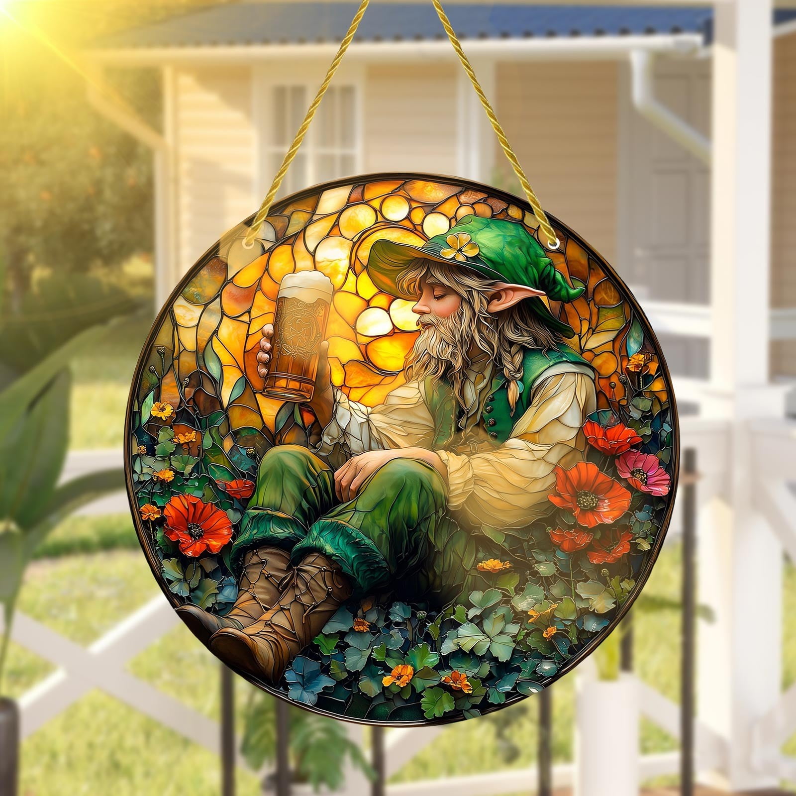 Uiz Merueh Suncatchers Clearance Irish Shamrock Celtic Round Stained ...