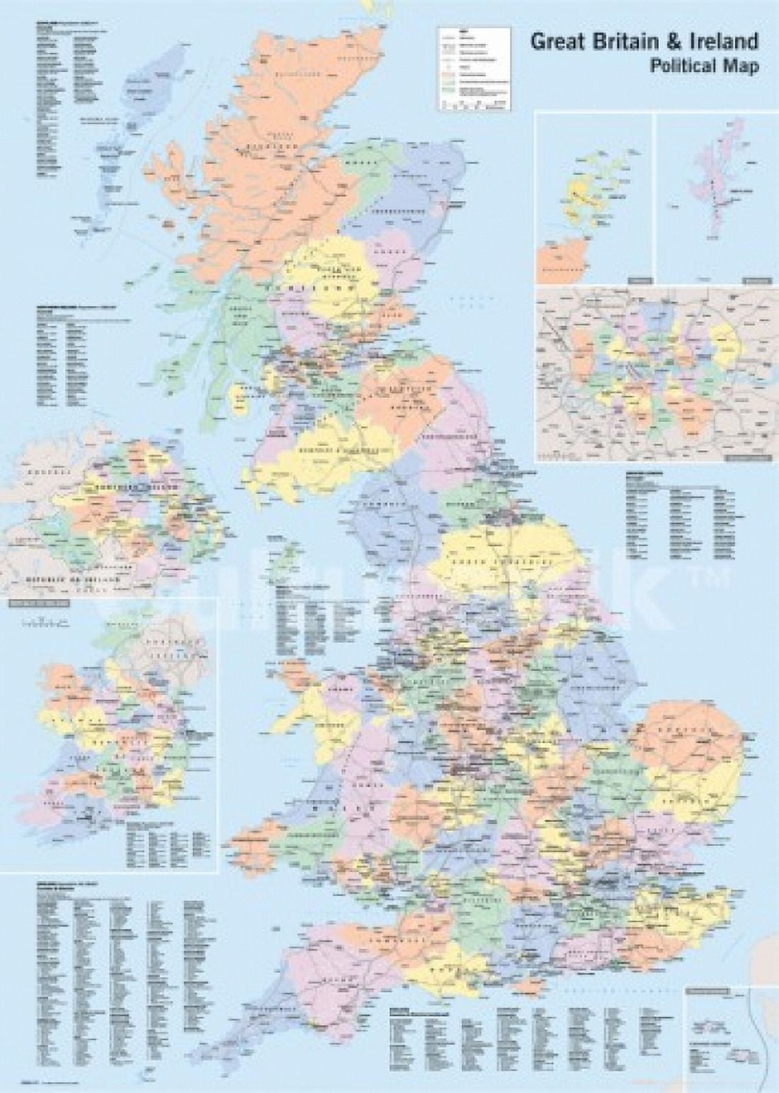 Uk Map Political Poster Print (36 X 24) - Walmart.com