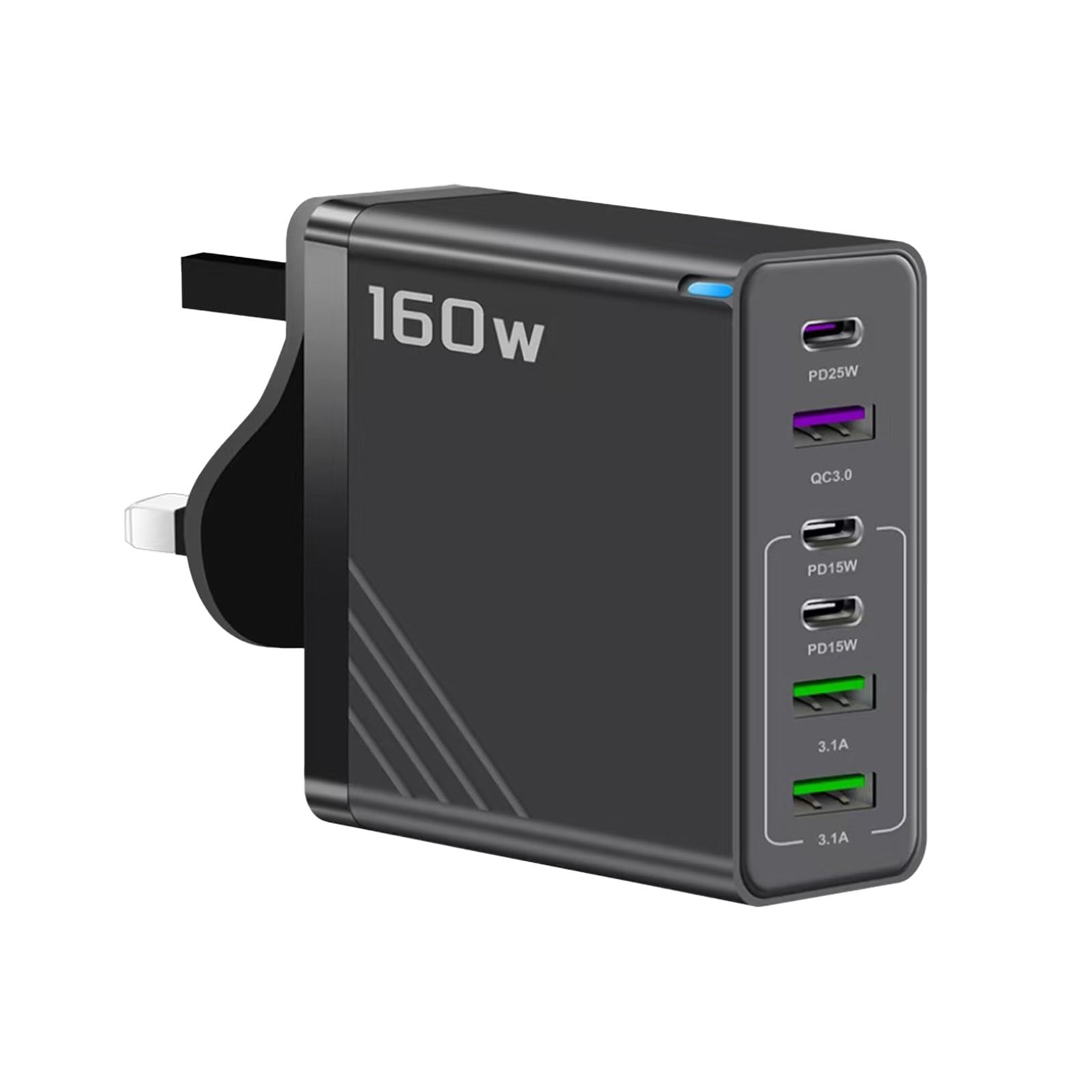 Uk Standard Charger Black 160W Fast Charger 3U+3C Six Port Power ...