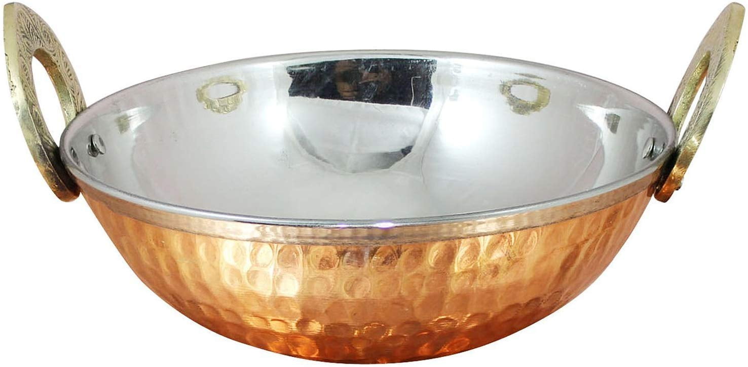 Ukal Indian Copper Serveware Karahi Vegetable Dinner Bowl with Solid ...