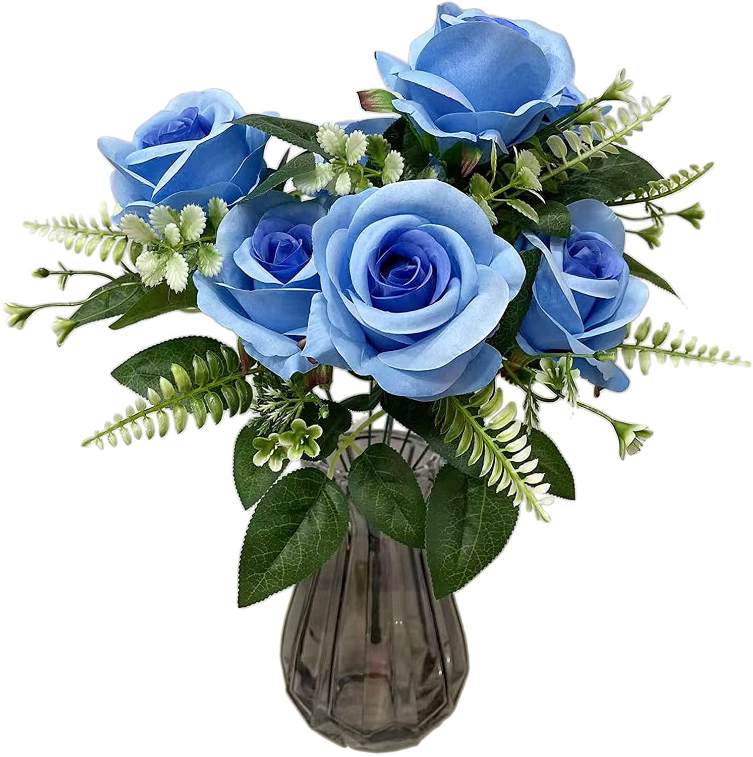 Ukeler 2 Bunches Rose Flowers Blue Silk Rose Artificial Flowers with ...