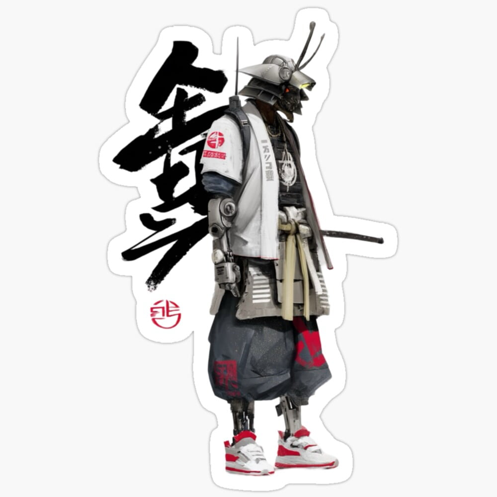 Ukiyo Art Japanese Futuristic Samurai Stickerphone Decal Water Bottle ...