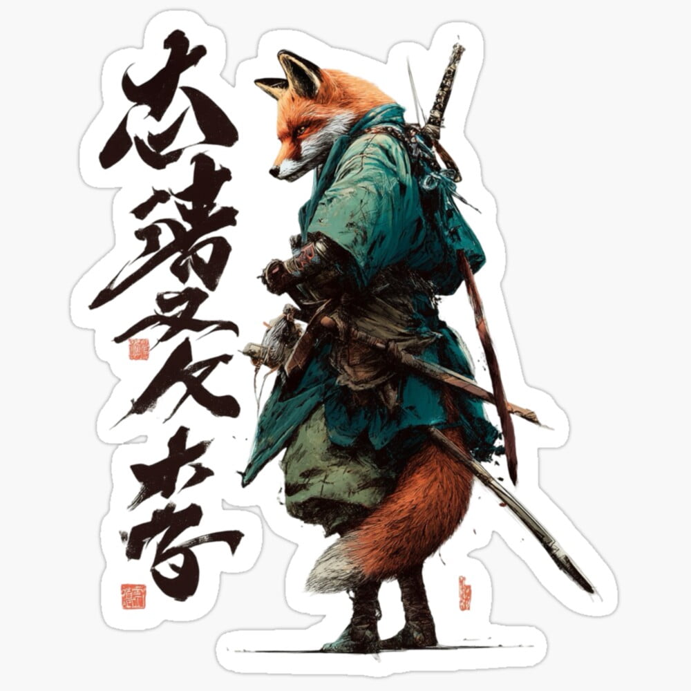 Ukiyo Fox Samurai Warrior Stickerphone Decal Water Bottle Stickers ...