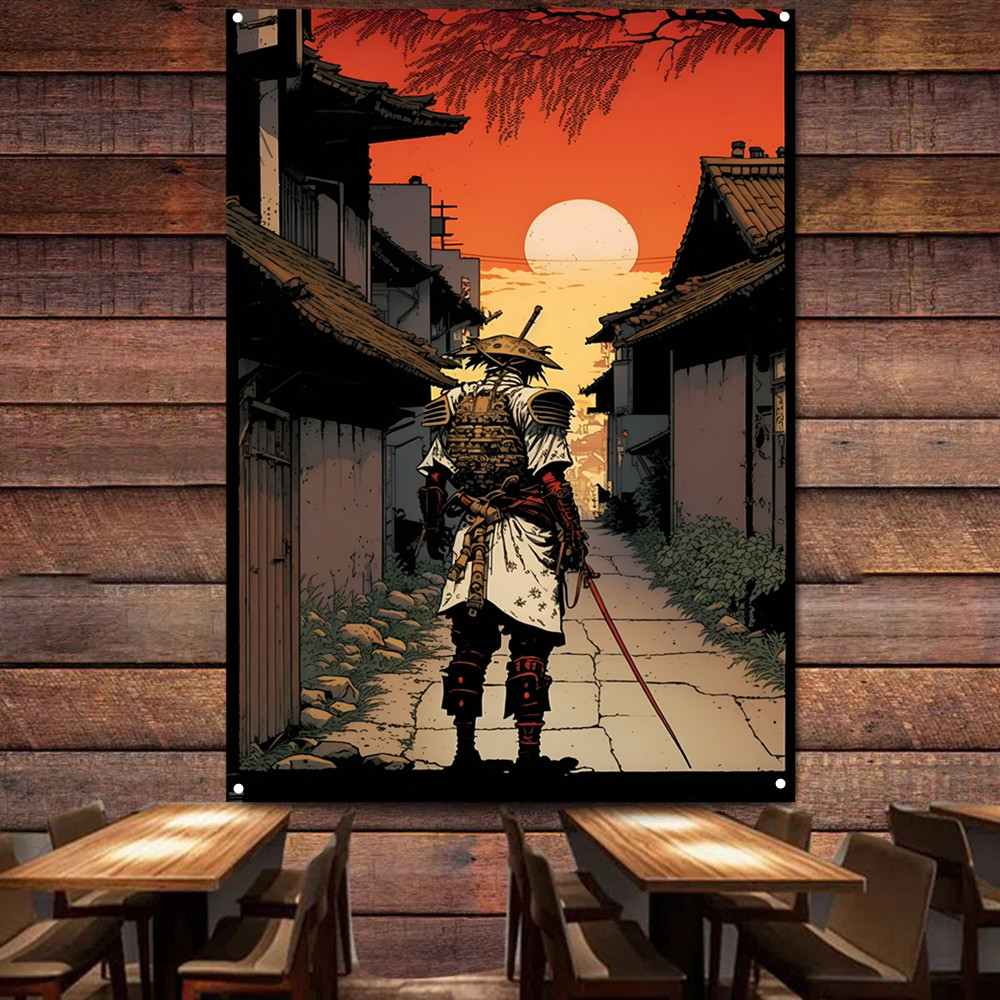 Ukiyo-e Bushido Tattoo Flag Wall Decor Painting Polyester Banner ...