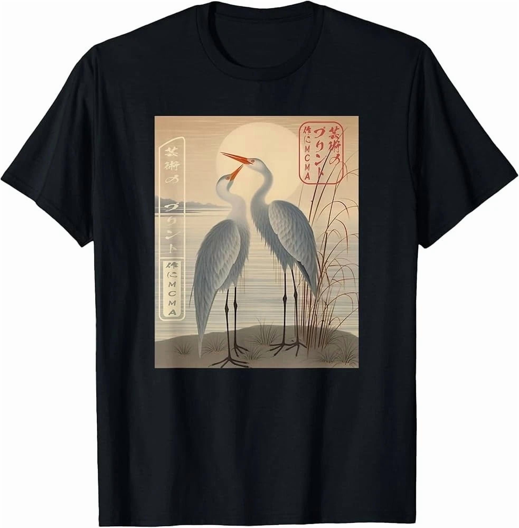 Ukiyo-e Crane Shirt – Traditional Japanese Art Style Graphic Tee ...