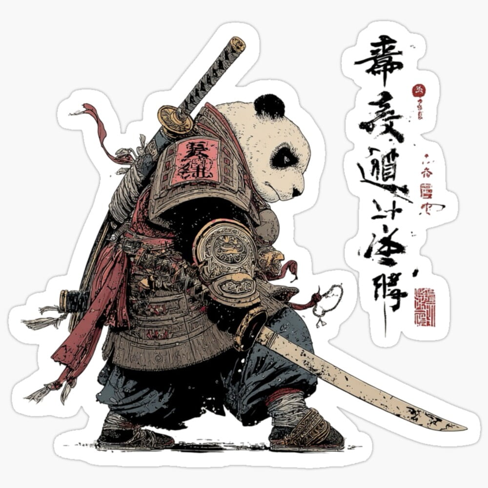 UkiyoE Art Panda Samurai Animal Stickerphone Decal Water Bottle ...