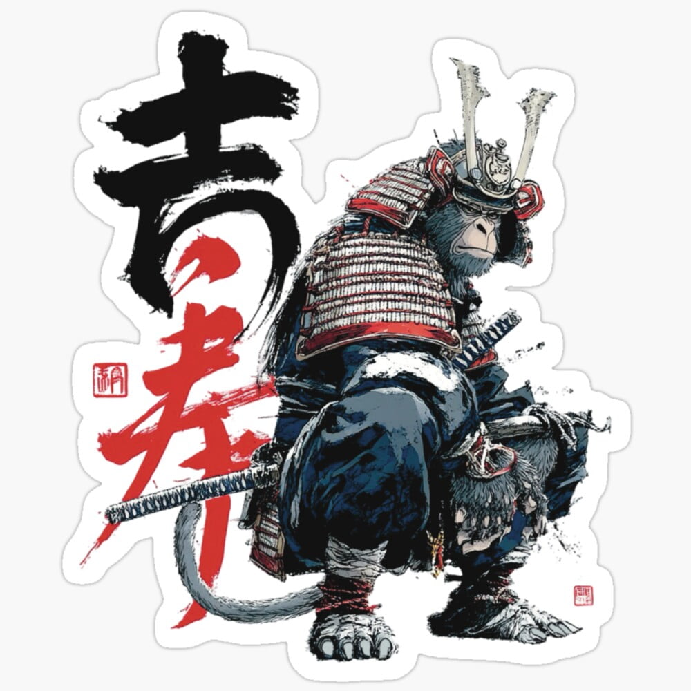 UkiyoE Monkey Chimp In Samurai Armor Stickerphone Decal Water Bottle ...