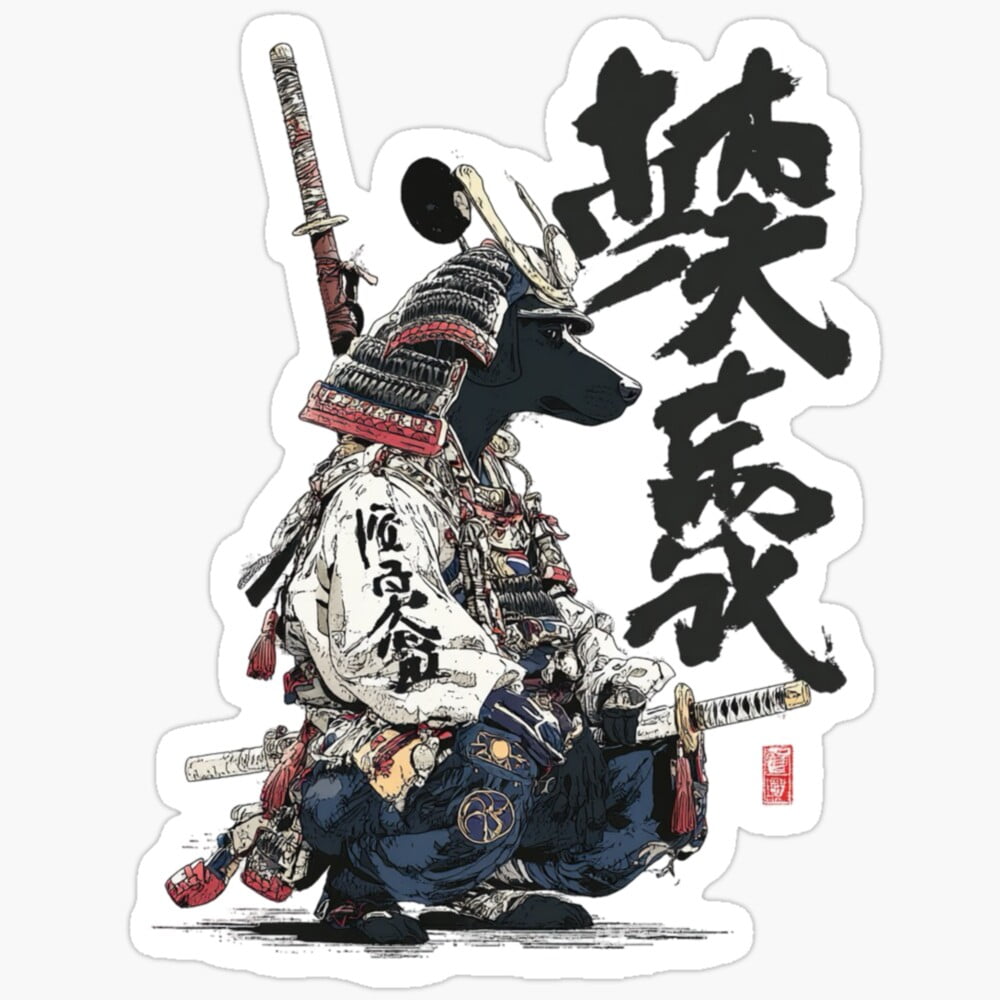UkiyoE Samurai Dog Stickerphone Decal Water Bottle Stickers, Vinyl ...
