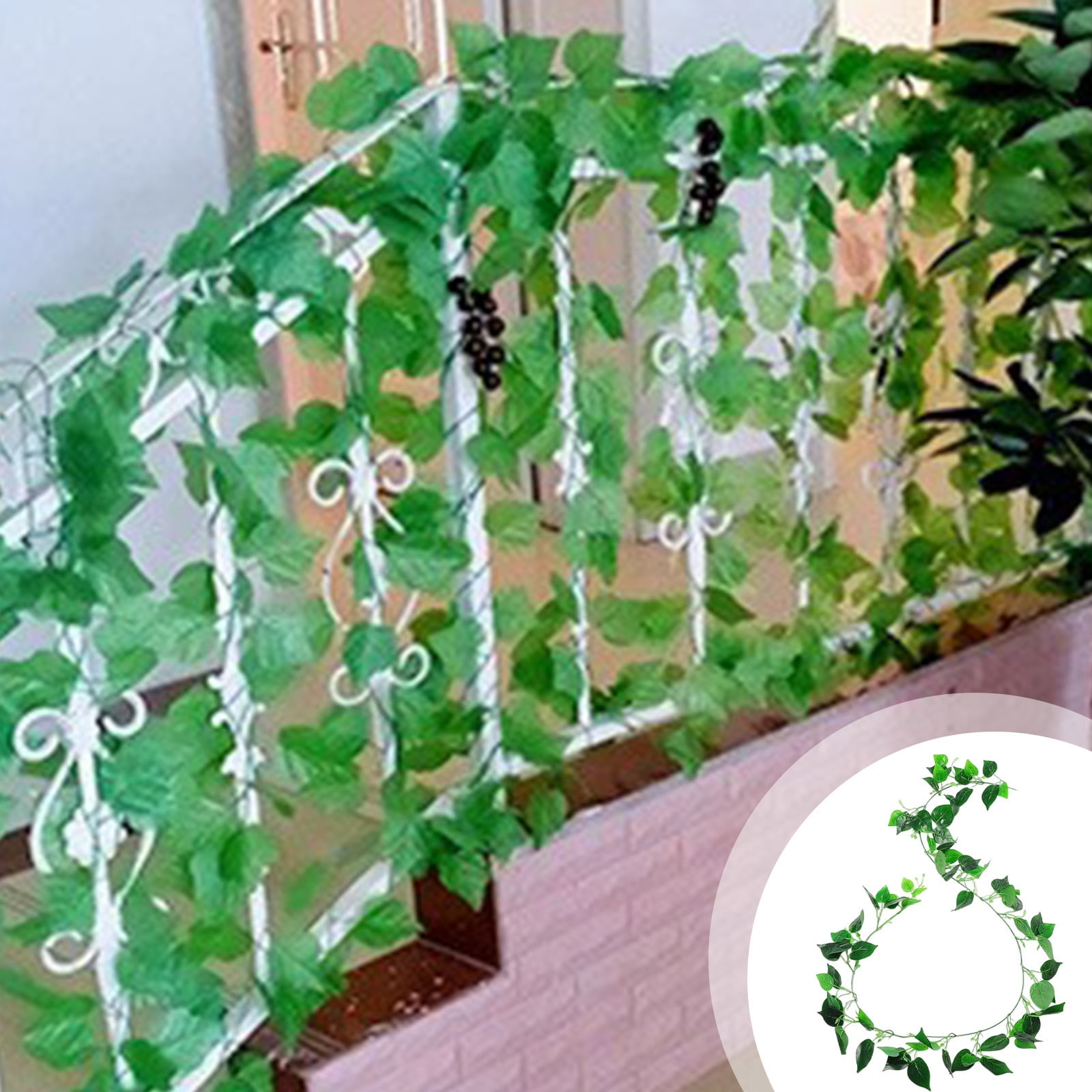 Uklsqma Artificial Grape Vine Garland - 220cm Green Plastic Faux Leaves ...