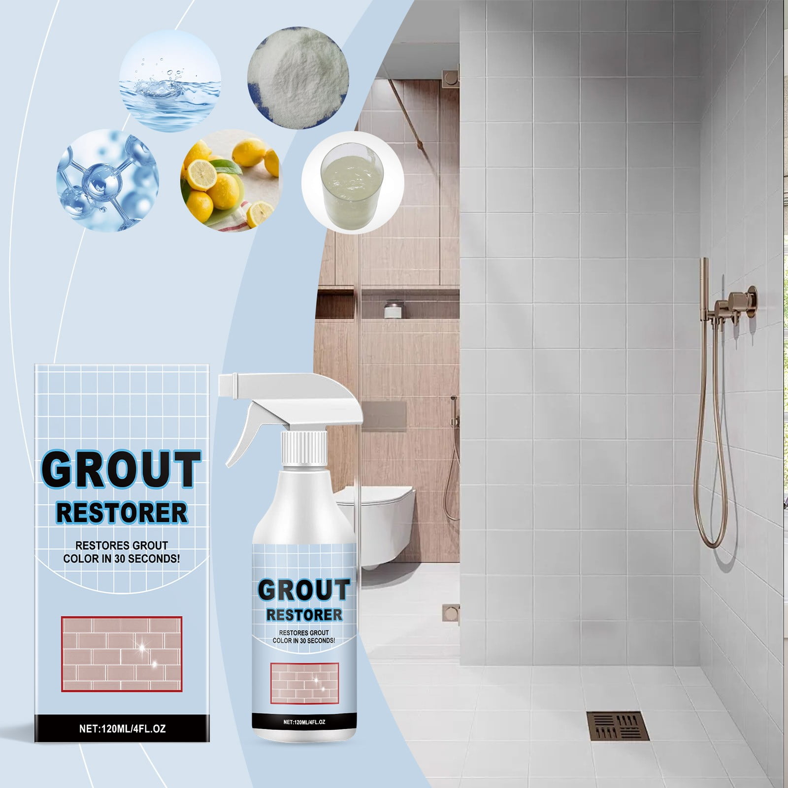 Uklsqma Grout Restorer, Heavy-Duty Grout Cleaner and Restorer, 120ml, Grout Care, Stubborn Stain ...