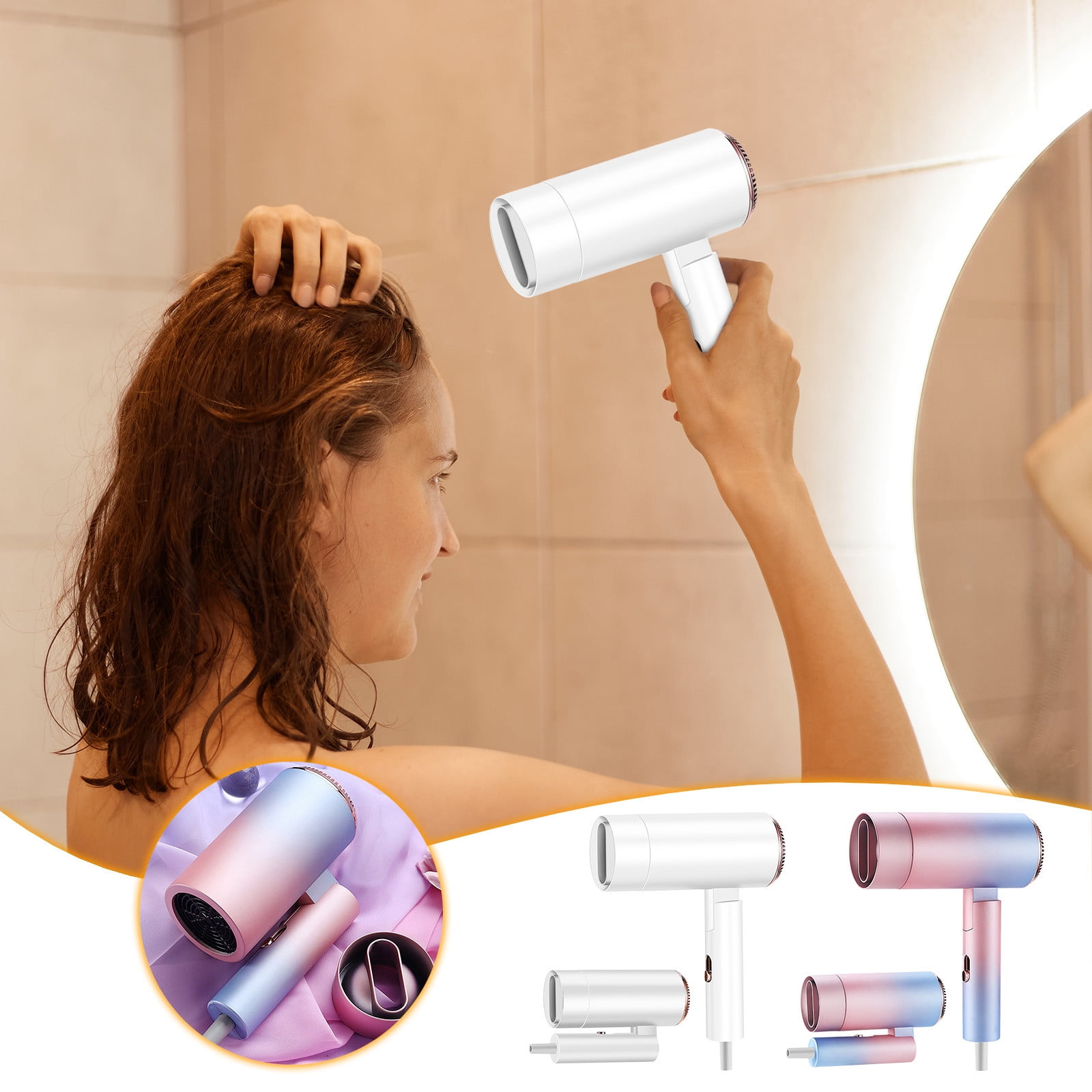 Uklsqma High Power Folding Hair Dryer Tool, Hot And Cold Air Dryer With ...