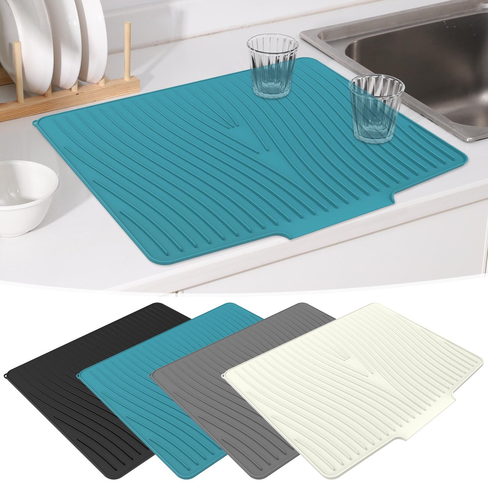Uklsqma Silicone Sink Drying Pad with Slope Guide & Non-Slip Base, Food ...