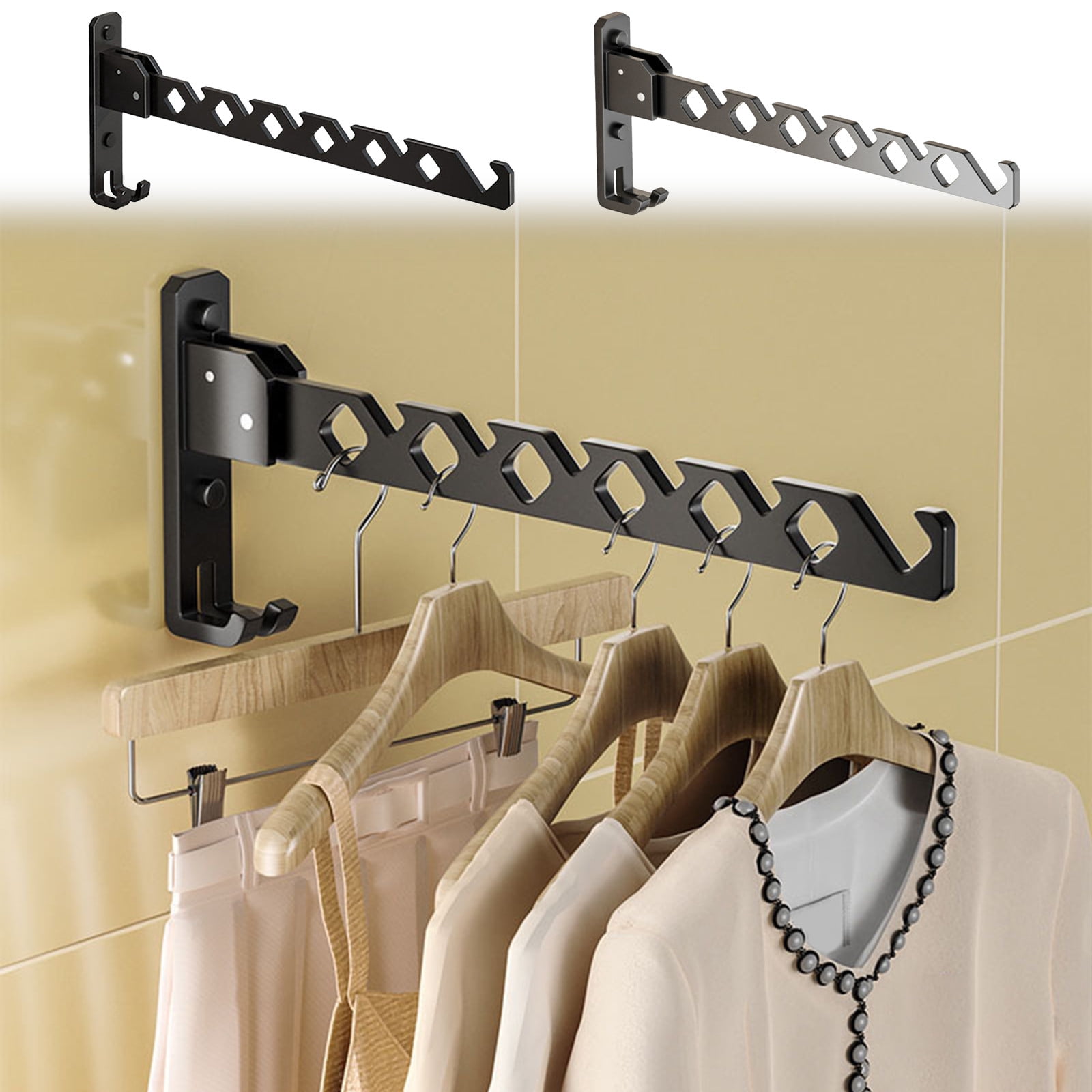 Uklsqma Wall Mounted Folding Clothes Drying Rack Space Saving Storage ...