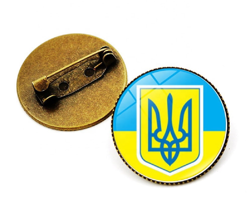 Ukraine Flag PIN w/Coat of ARMS Classic Raised Bright Epoxy Oval Dome ...