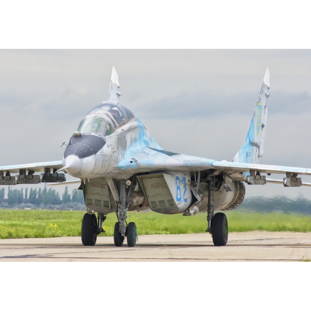 Ukrainian Air Force MiG-29 aircraft taxiing at Mykolaiv Air Base ...