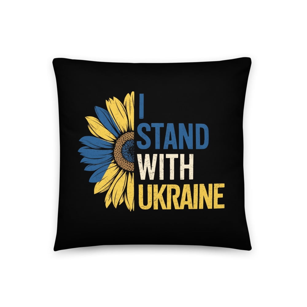 Ukrainian Flag Support Ukraine Flower Design Basic Pillow, I Stand With ...