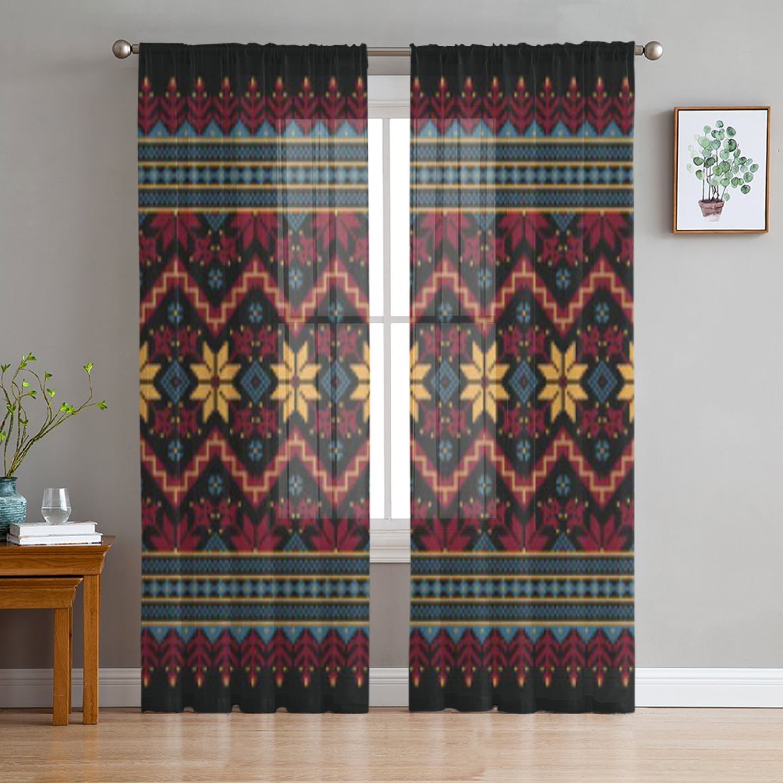 Ukrainian Folk Ethnic Ornament Sheer Curtains for Living Room ...
