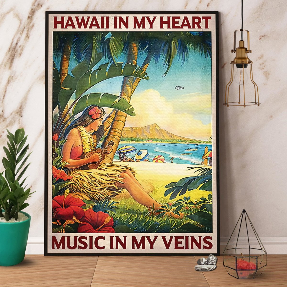 Ukulele Girl & Beach Hawaii In My Heart Music In My Veins Paper Poster ...