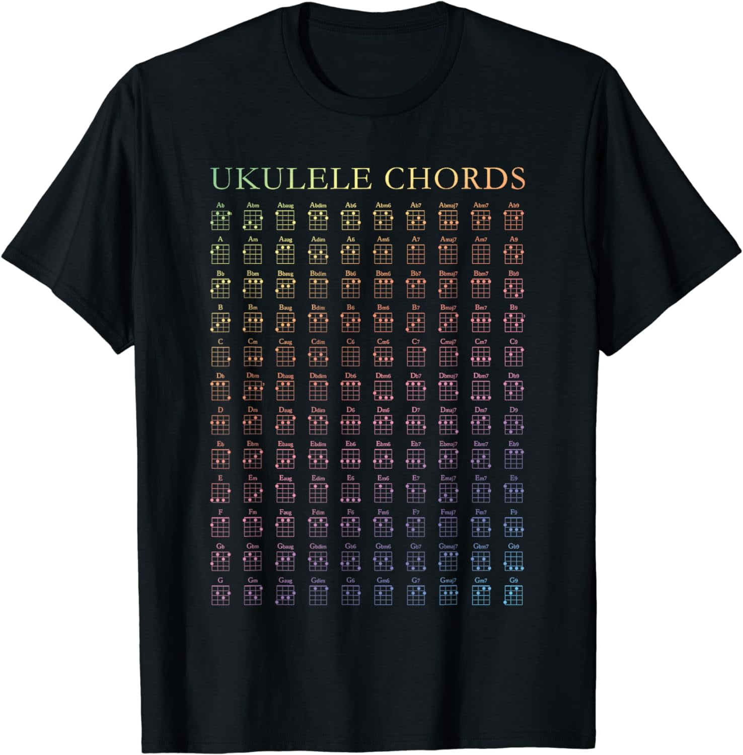 Ukulele Rainbow Chords Chart GCEA Tuning Uke Notes T-Shirt - Walmart.com