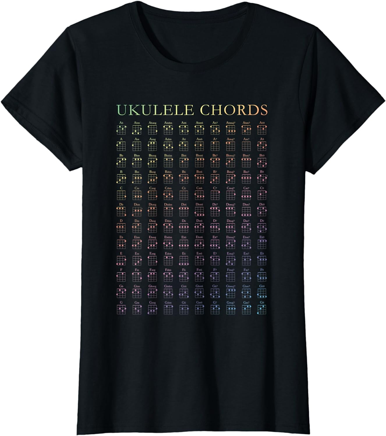 Ukulele Rainbow Chords Chart GCEA Tuning Uke Notes T-Shirt - Walmart.com