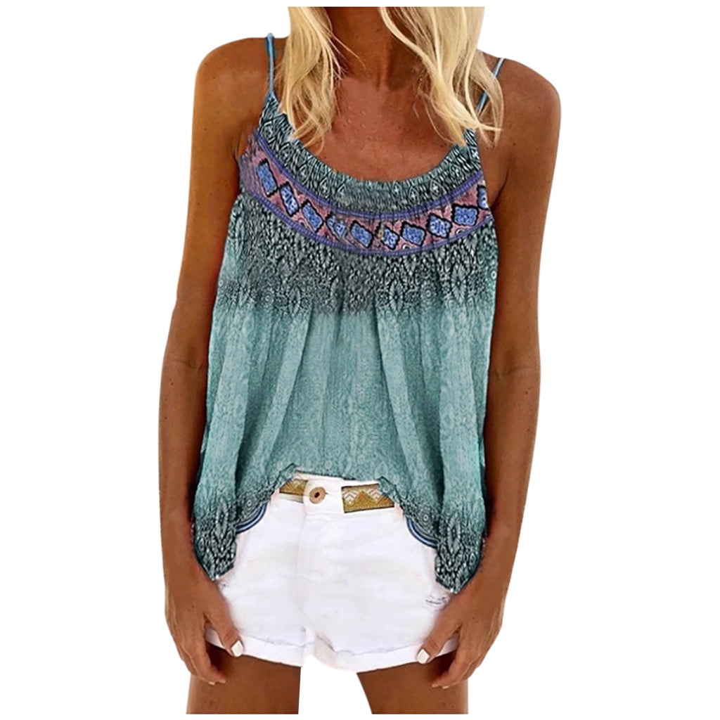 Ukumplol Halter Tops for Women Tank Tops for Women 2024 Women Casual Print Sleeveless Camisole ...