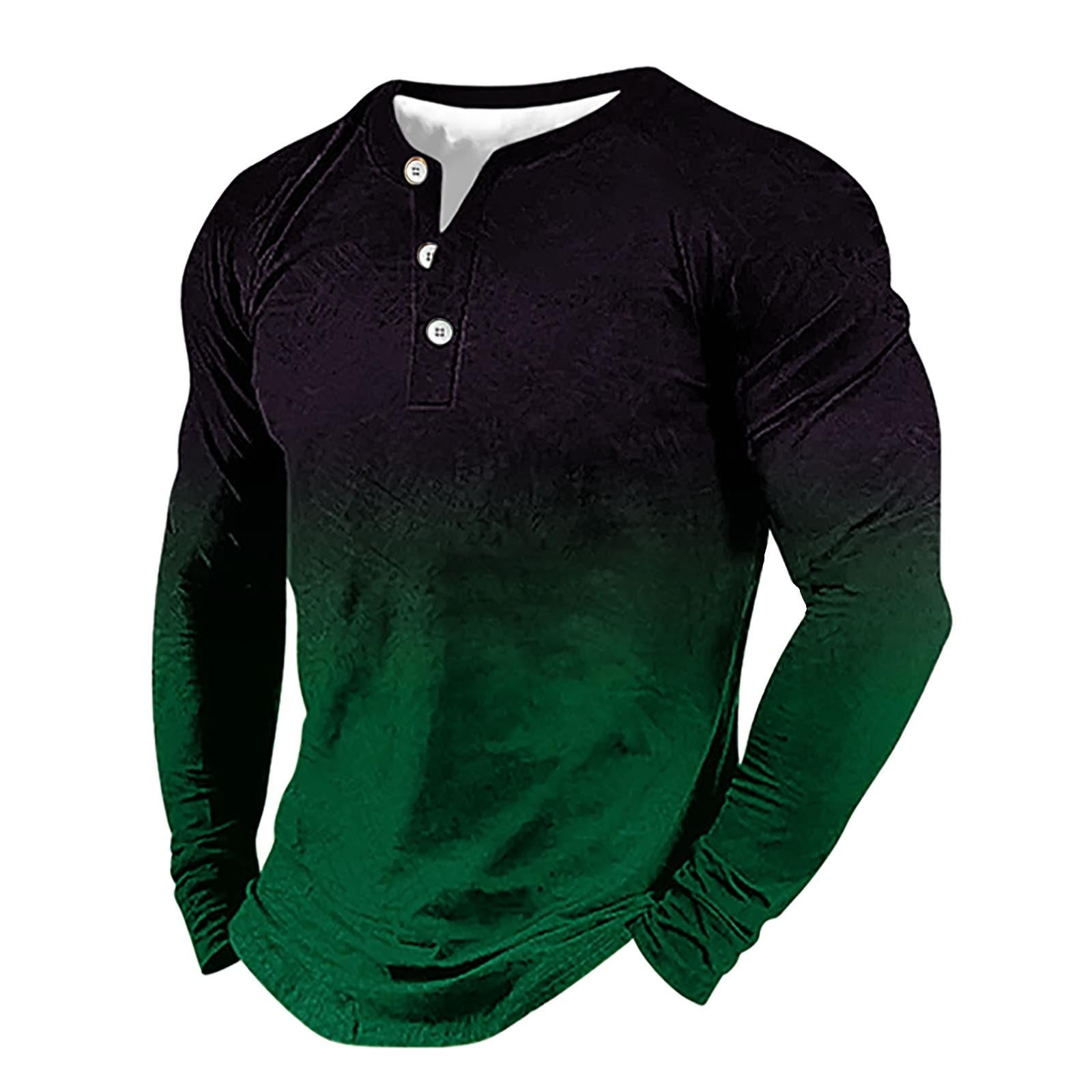 Ukumplol Mens T-Shirts Graphic Tees Men's Long Sleeved Three Button T ...