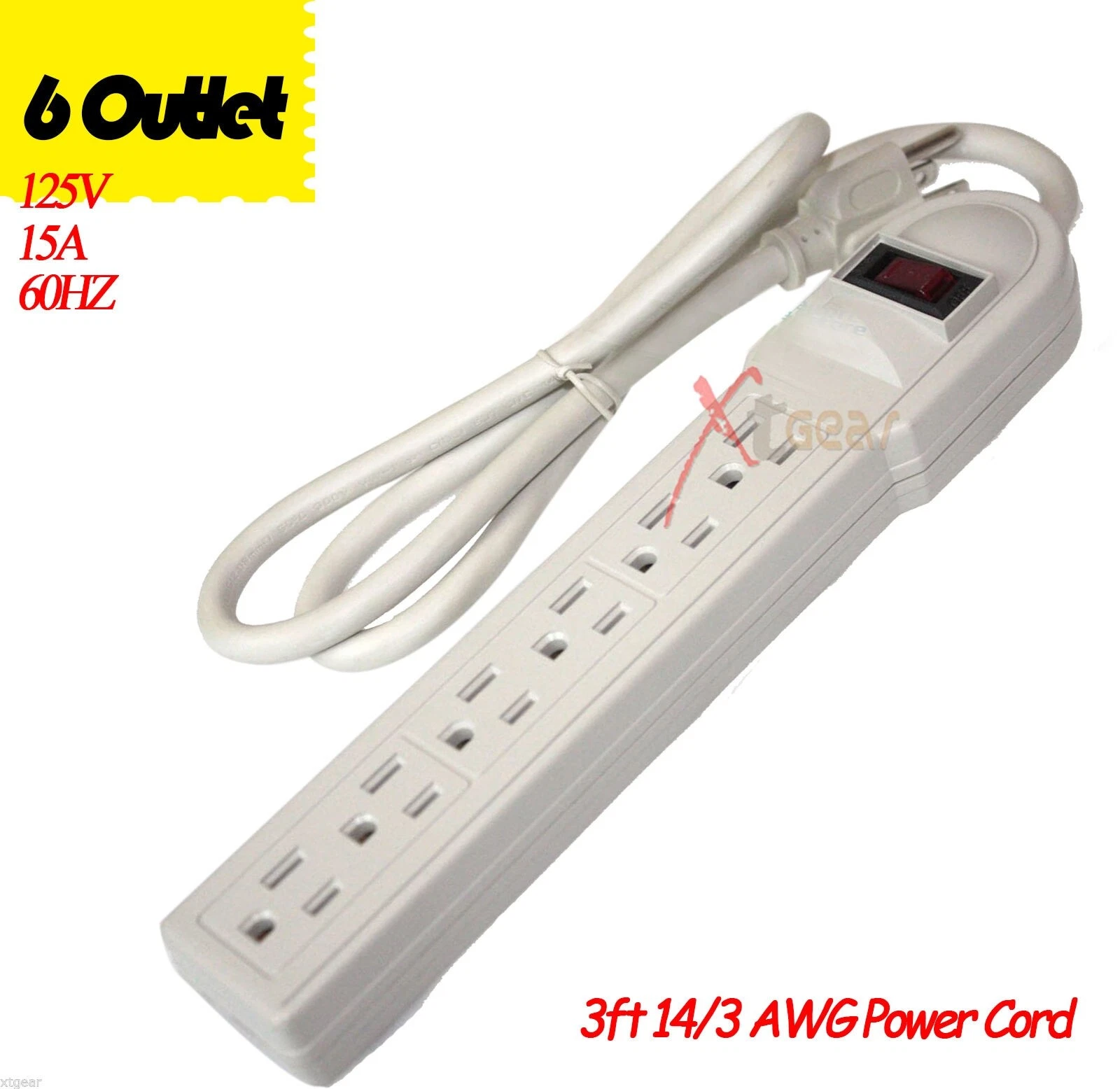 Ul Listed 125V 15A 60Hz 3Ft 6 Outlet Power Strip Surge Protector Ac ...