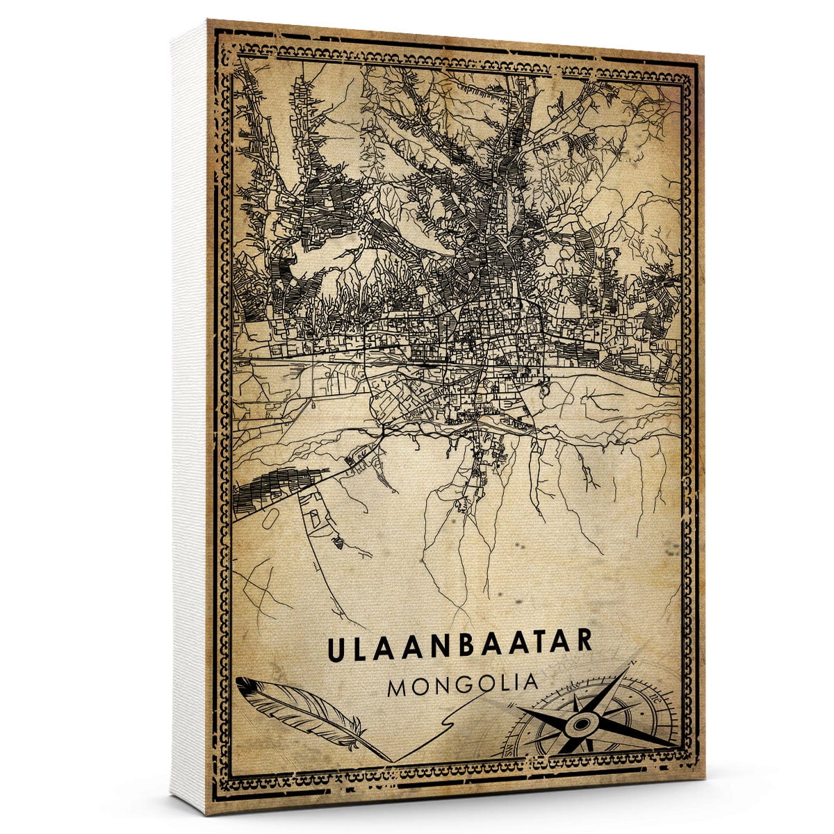 Ulaanbaatar Vintage Map Prints Canvas, Mongolia Map Art Canvas, Canvas, Ulaanbaatar Map City ...