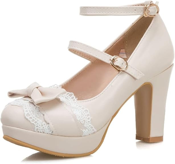 Ulalaza Women's High Heel Mary Jane Shoes Sweet Party Festive Lace Bow ...