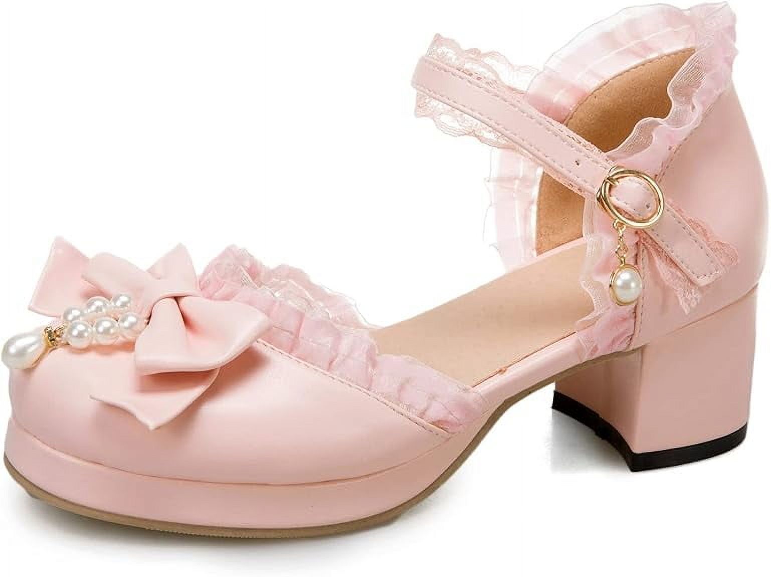 Ulalaza Women's High Heel Mary Jane Shoes Sweet Party Festive Lace Bow ...