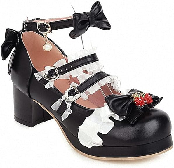 Ulalaza Women's High Heel Mary Jane Shoes Sweet Party Festive Lace Bow ...
