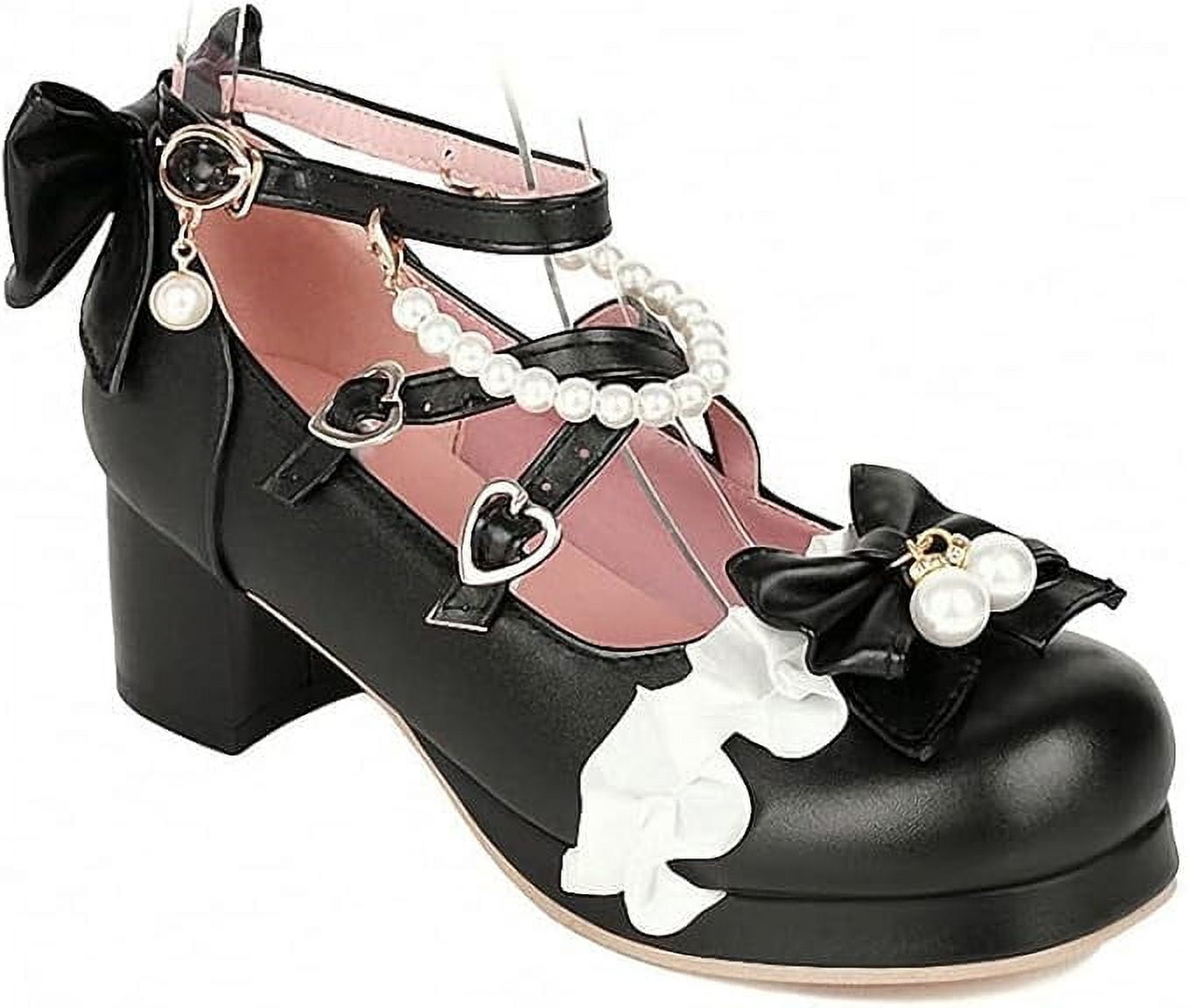 Ulalaza Women's High Heel Mary Jane Shoes Sweet Party Festive Lace Bow ...