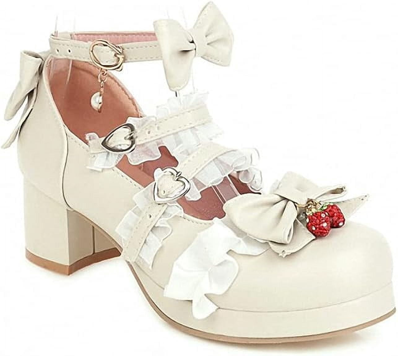Ulalaza Women's High Heel Mary Jane Shoes Sweet Party Festive Lace Bow ...