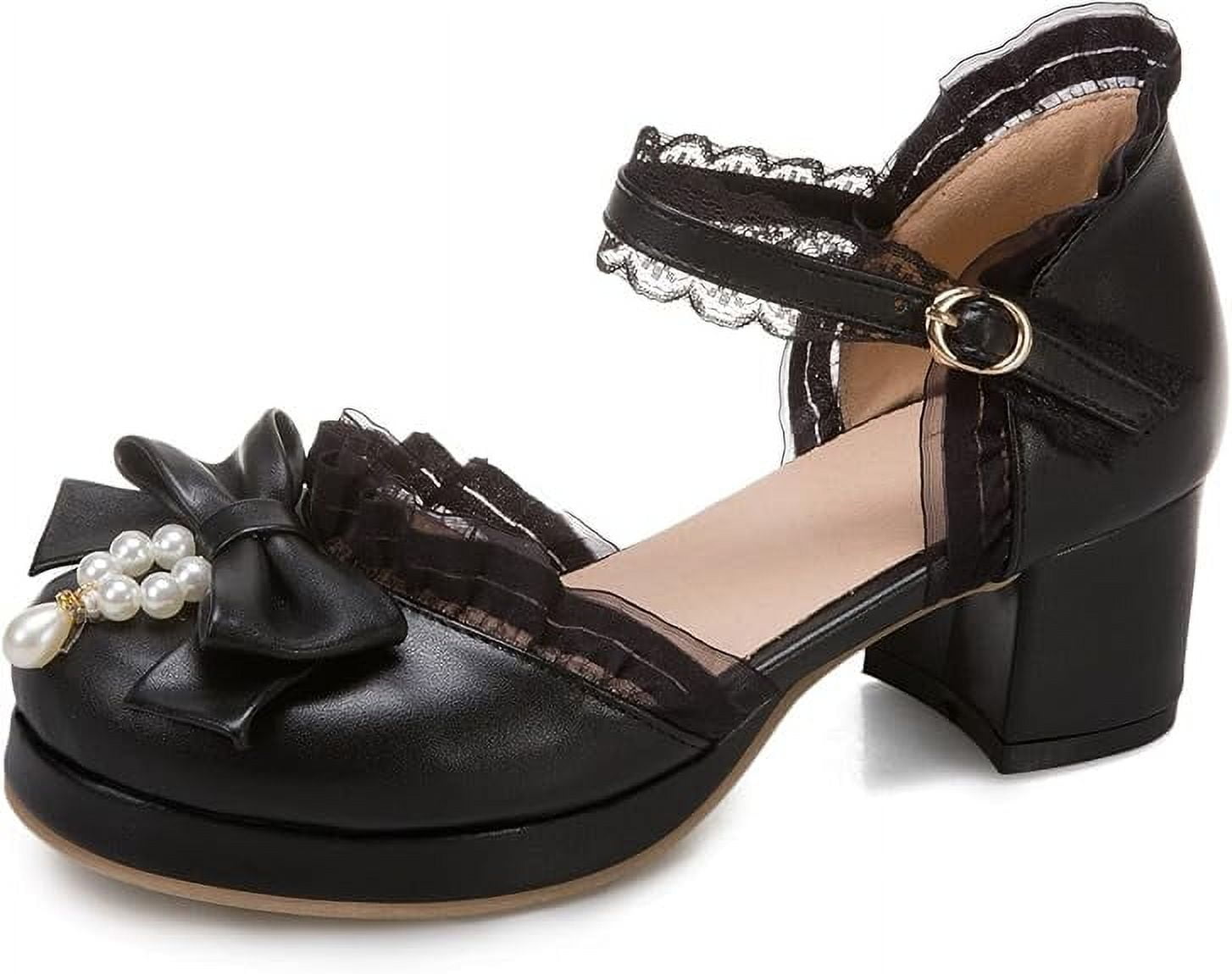 Ulalaza Women's High Heel Mary Jane Shoes Sweet Party Festive Lace Bow ...