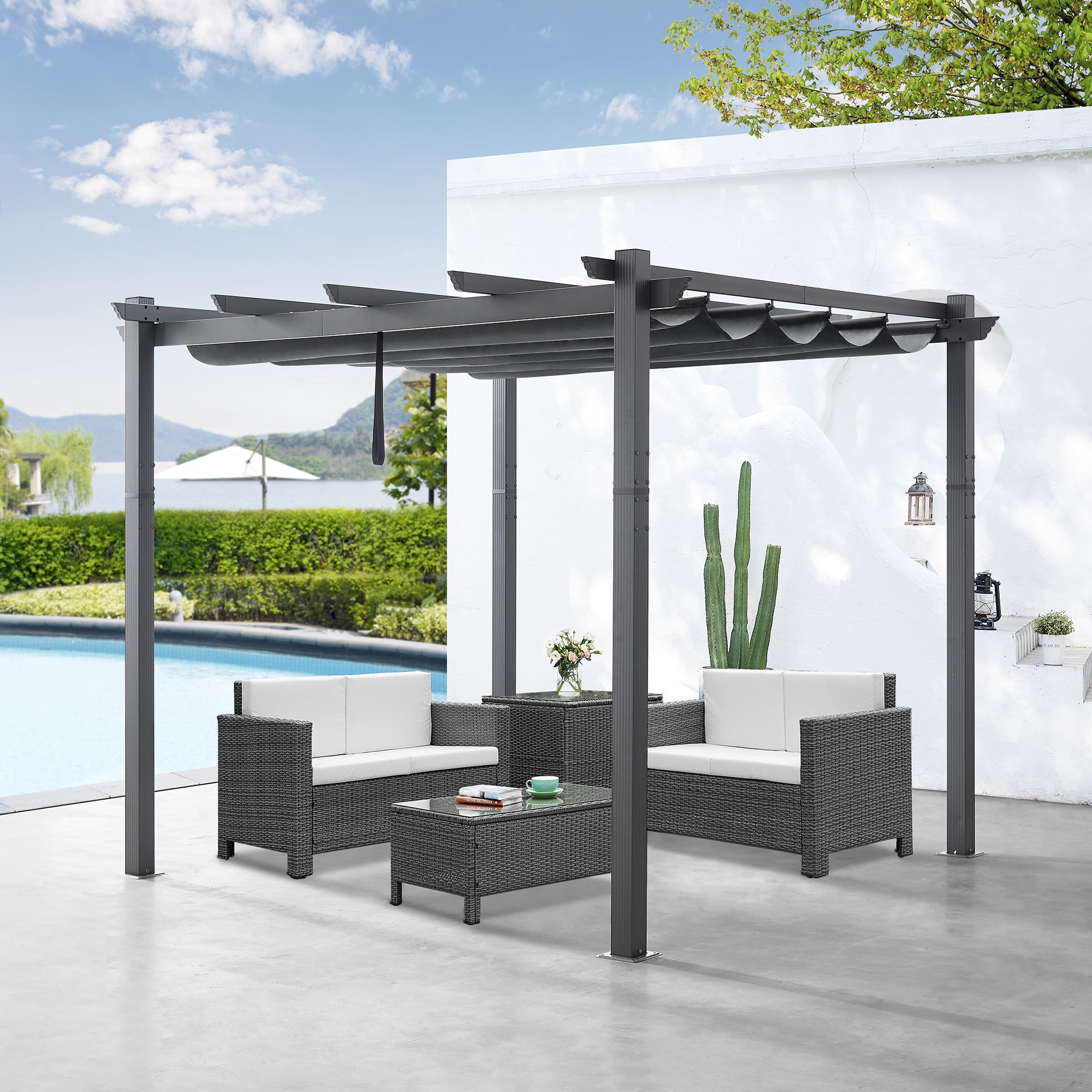 Ulax Furnitiure 10Ft x 10Ft Patio Aluminum Pergola with UV-Proof Canopy ...