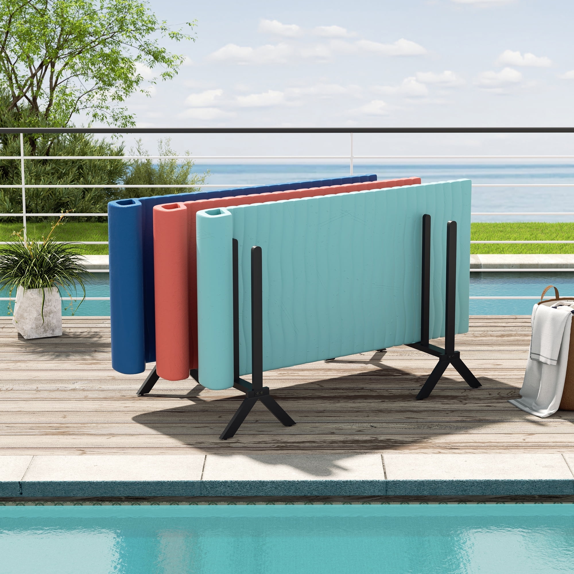 Ulax Furniture 2-Pieces Outdoor Metal Float Holder, Pool Float Storage ...