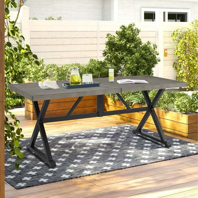 Ulax Furniture Patio Rectangle Dining Table, 82.5” Outdoor Aluminum with 1.69” Umbrella Hole for ...