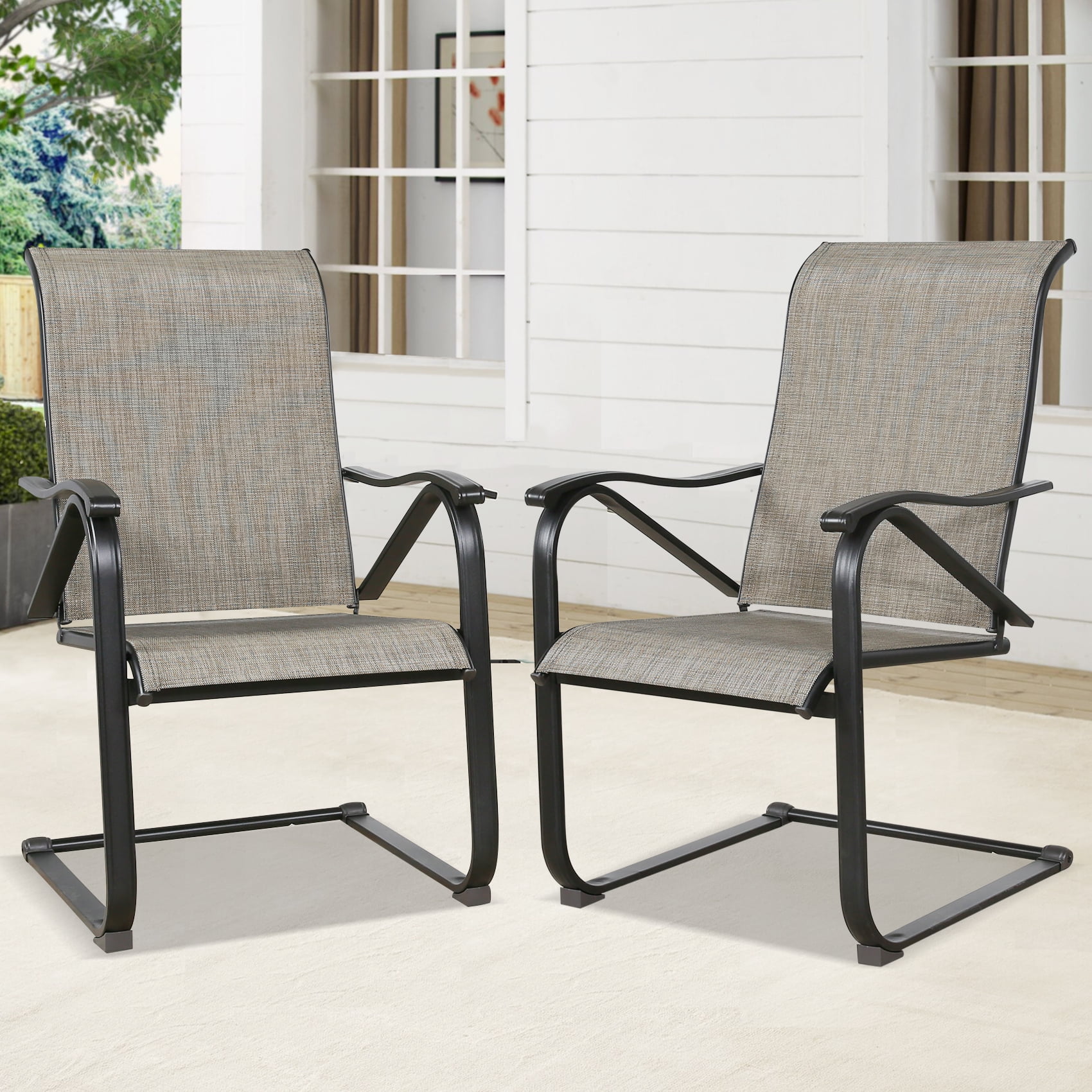 Ulax Furniture Metal Patio Dining Chairs, Spring Motion, Textilene ...