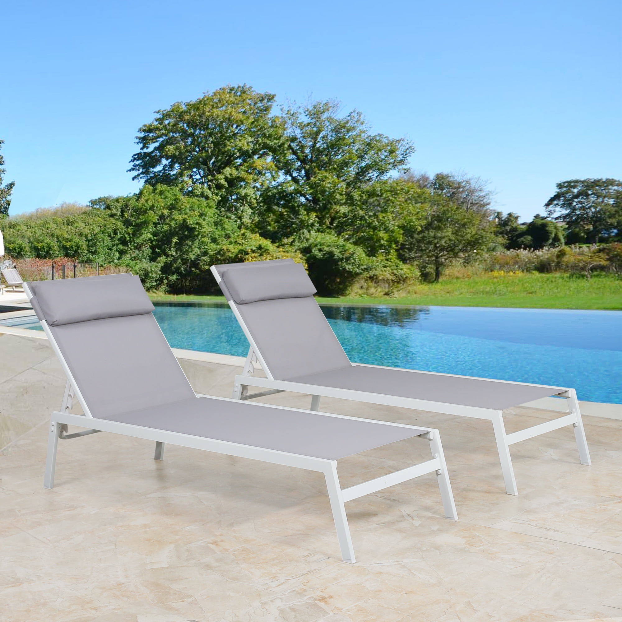 Ulax Furniture Outdoor Adjustable Pool Chaise Lounge Chairs Set of 2 ...